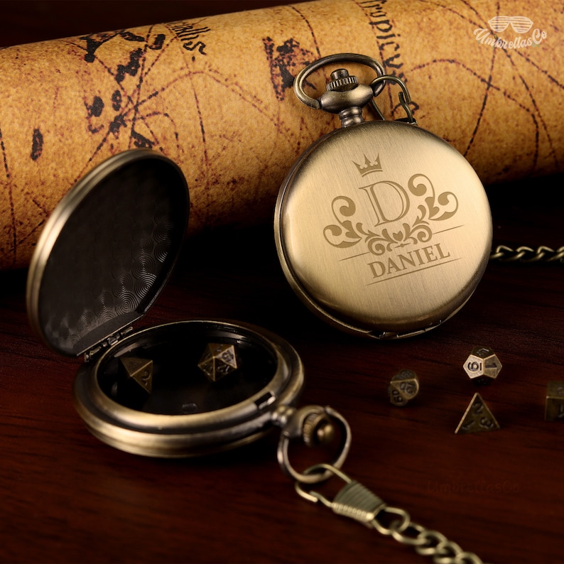 Engraved Pocket Watch Dice Tray - Roman Style Pocket Watch Shell, Metal ...
