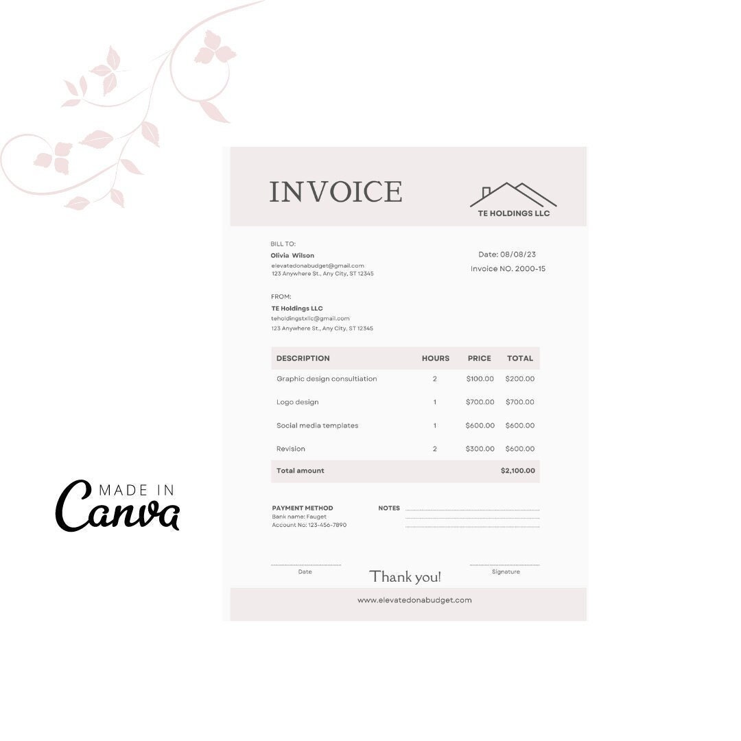 Custom Editable Invoice Template - Etsy