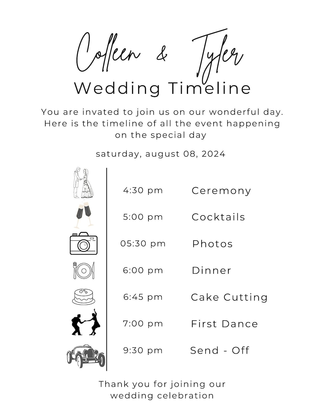 Wedding Timeline Invitation- Customizable Editable Download - Etsy