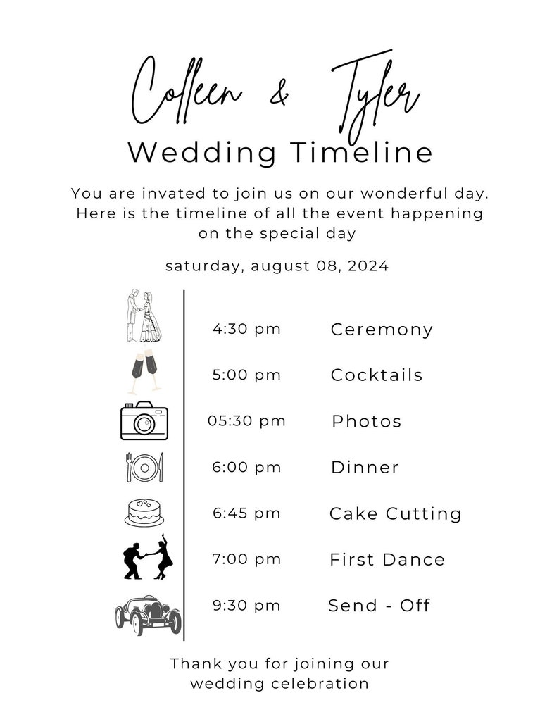 Wedding Timeline Invitation- Customizable Editable Download - Etsy
