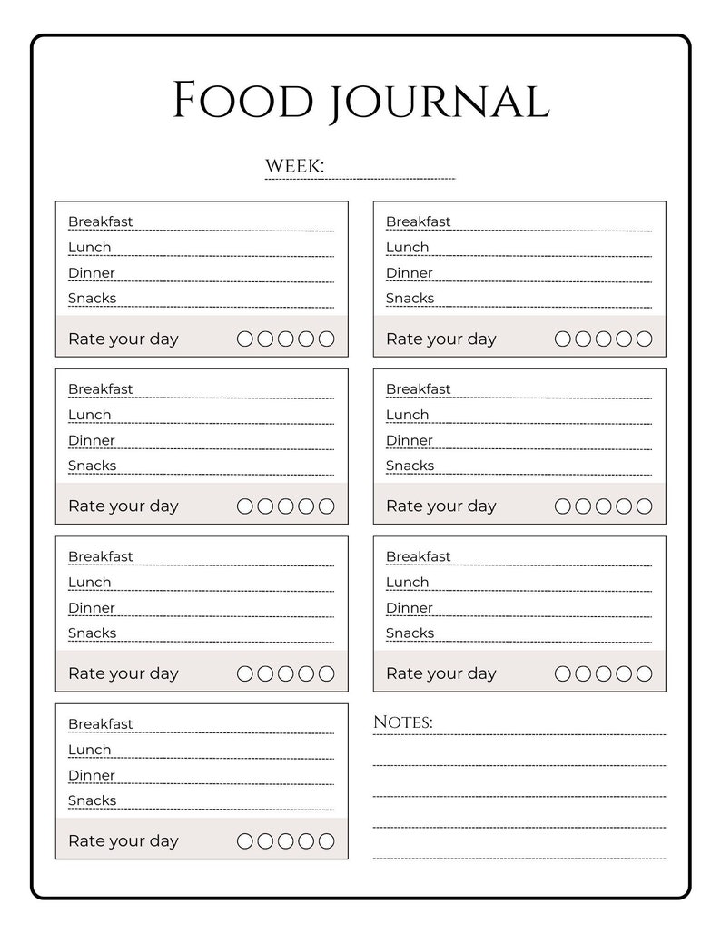 Weekly Food Journal- Weight Loss- Organization- Family Meal Plan ...