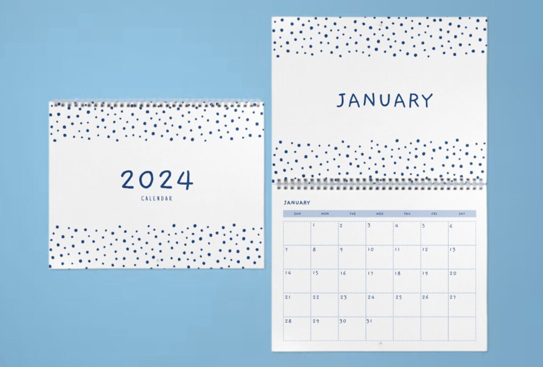 Digital 2024 Customizable Wall Calendar- Blue and White Minimalist ...