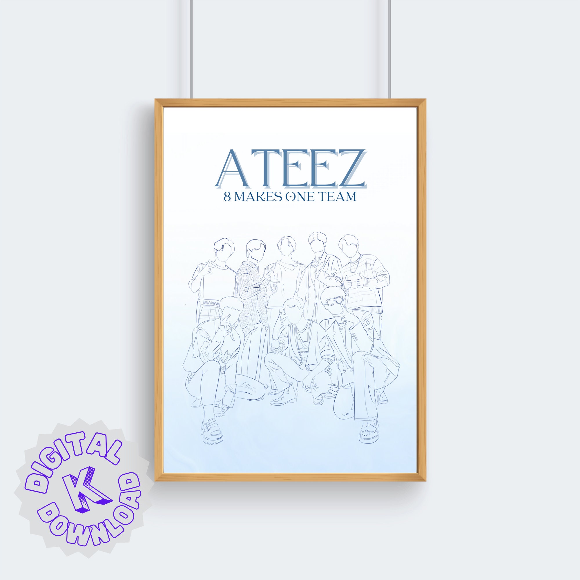 ATEEZ Inspired Poster, K Pop Themed Printable Wall Art, Aesthetic Line ...