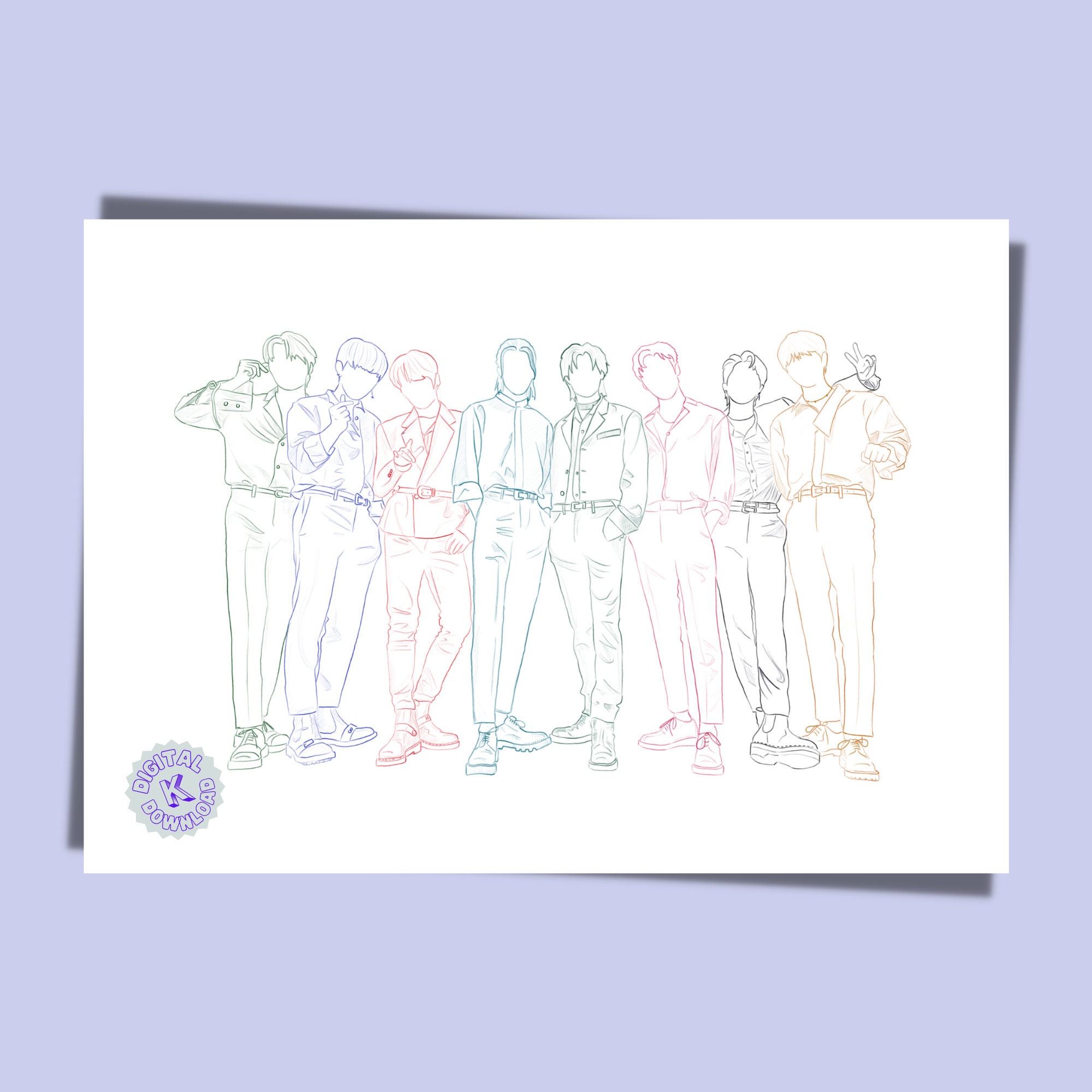 Stray Kids Inspired Digital Art Print, Kpop Line Art Printable, Stray ...