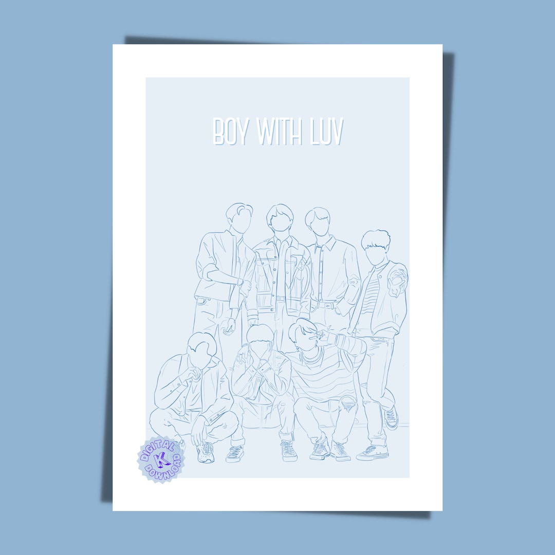 BTS Inspired Digital Art Print, Boy With Luv Inspired Kpop Line Art ...