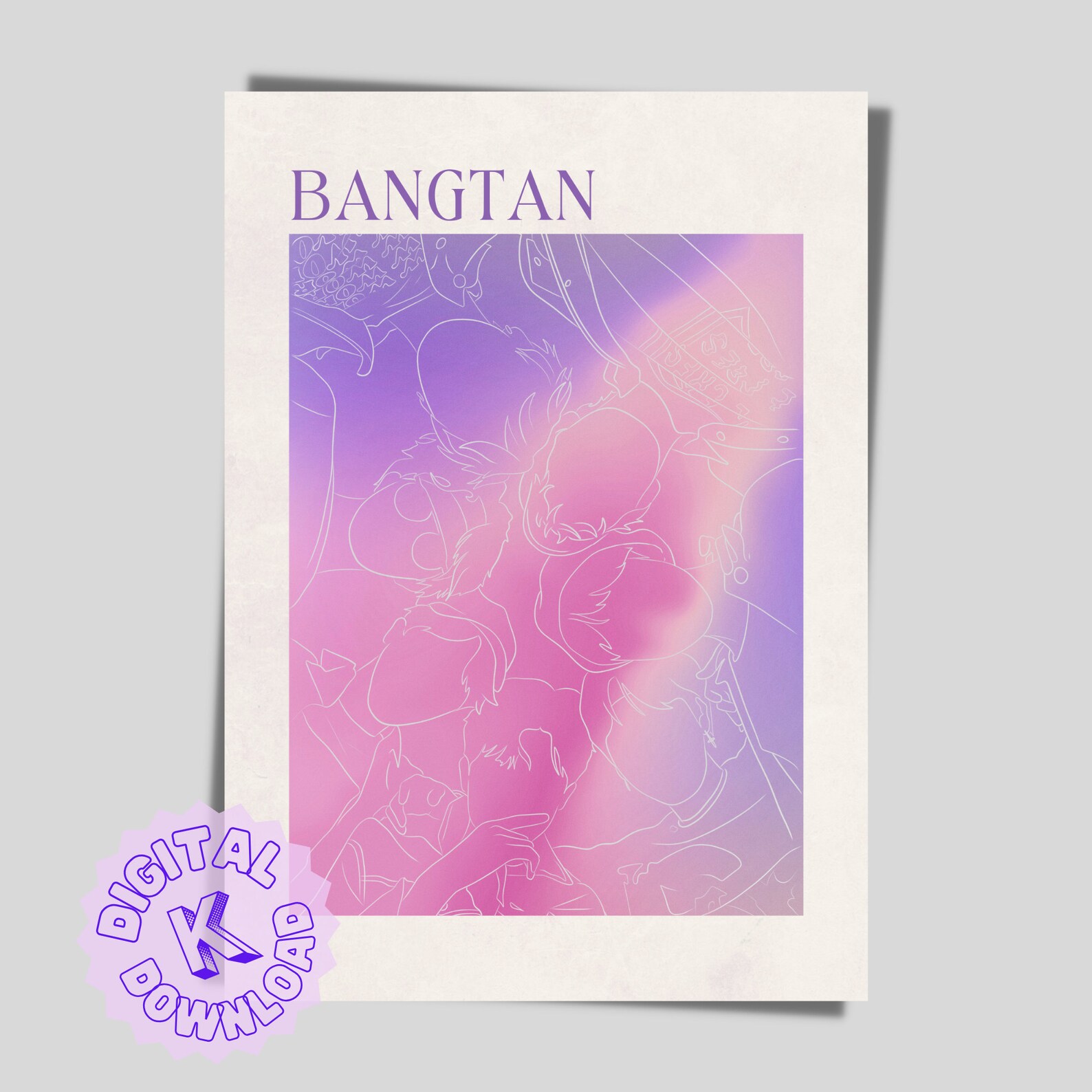 BTS Inspired Printable Poster, Kpop Line Art Printable, BTS Themed Wall ...