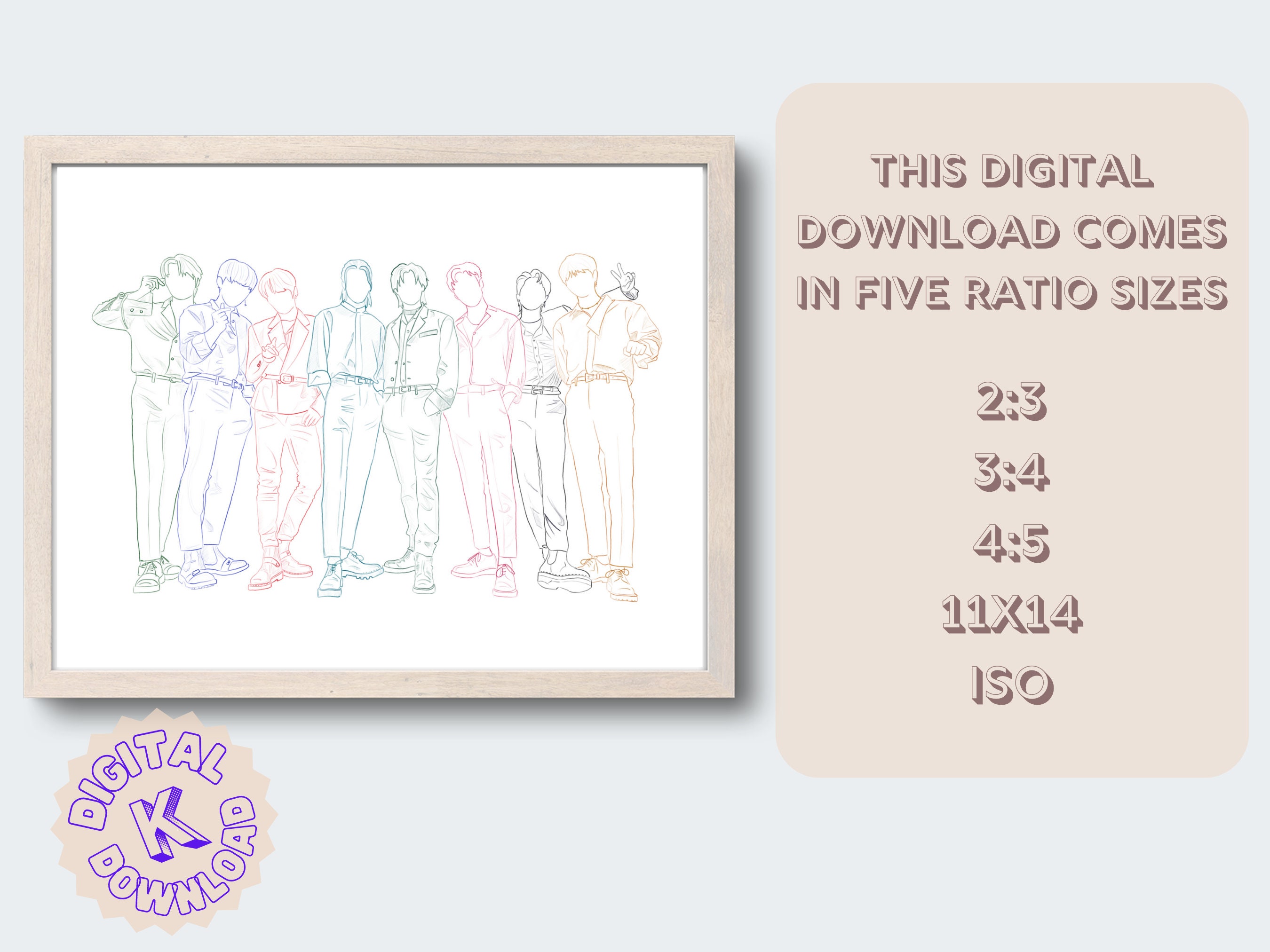Stray Kids Inspired Digital Art Print, Kpop Line Art Printable, Stray ...