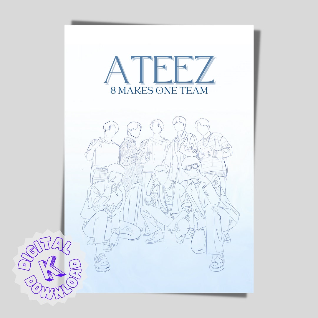 ATEEZ Inspired Poster, K Pop Themed Printable Wall Art, Aesthetic Line ...