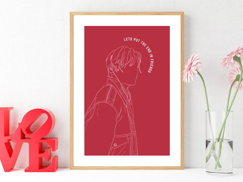 BTS V Friends Inspired Digital Art Print, Kpop Line Art Printable, Kim ...
