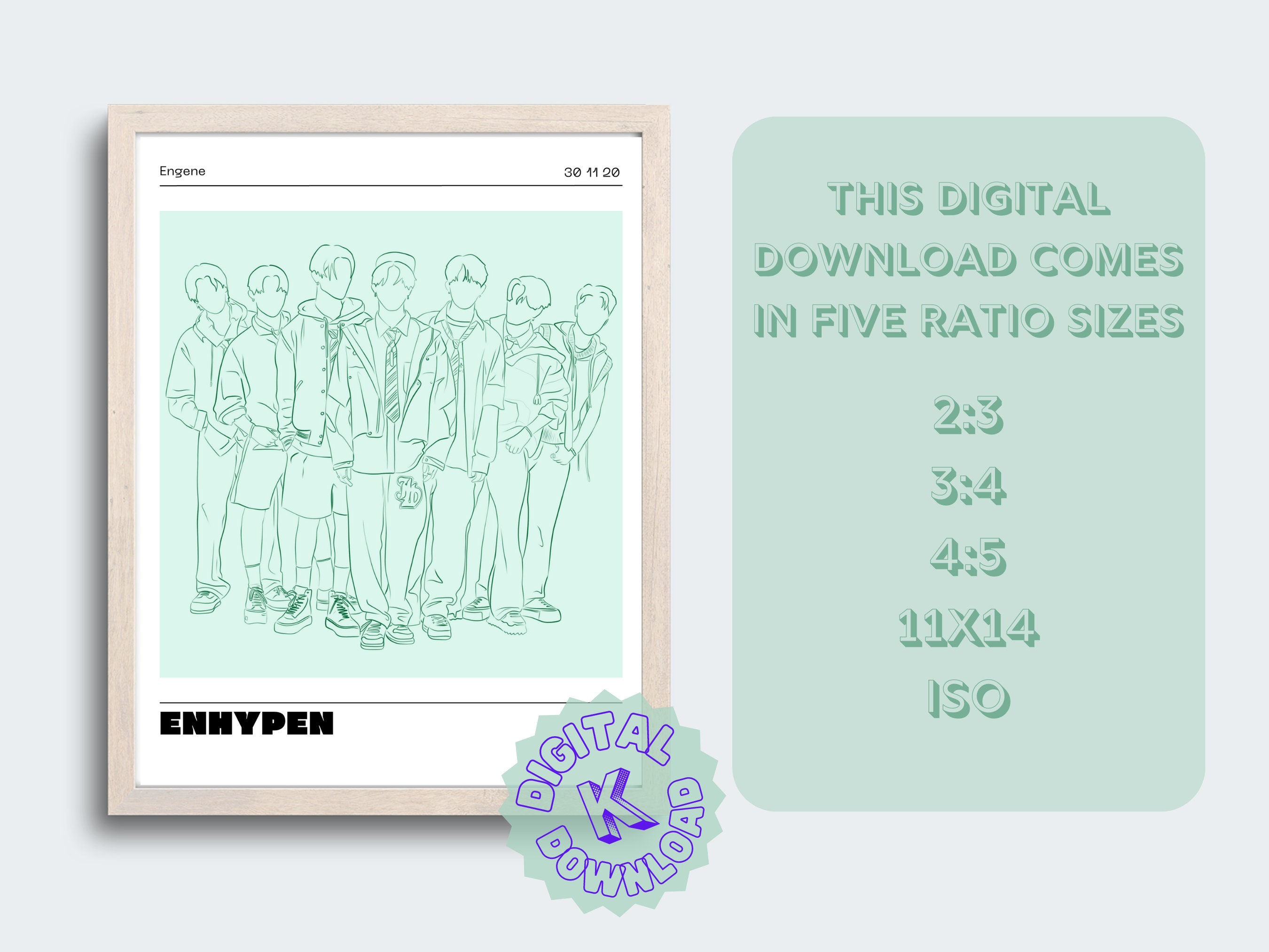 ENHYPEN Inspired Digital Art Print Kpop Line Art Printable - Etsy