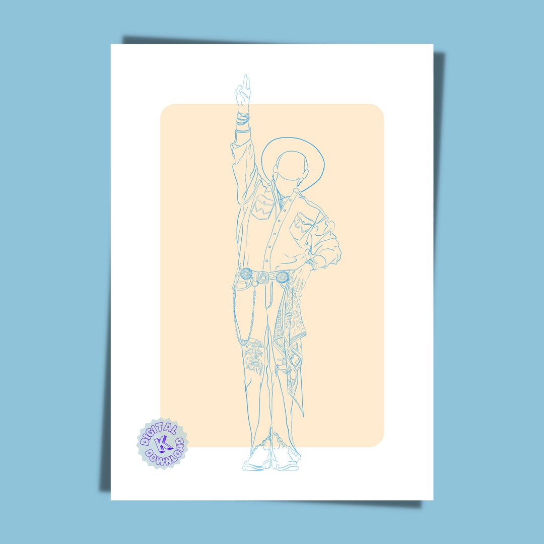 BTS V Inspired Digital Art Print, Kpop Line Art Printable, BTS Themed ...