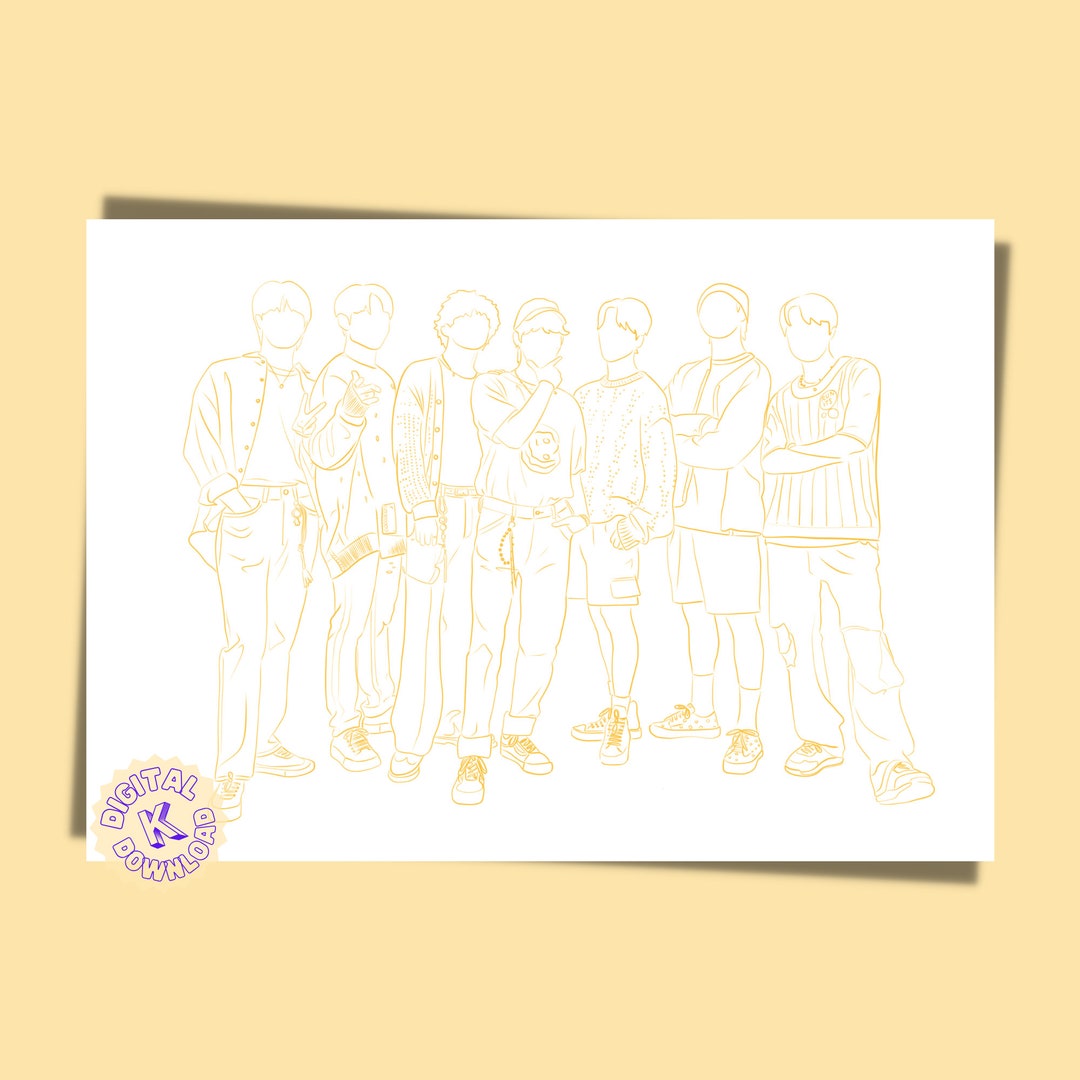 BTS Inspired Digital Art Print, Kpop Line Art Printable, BTS Themed ...