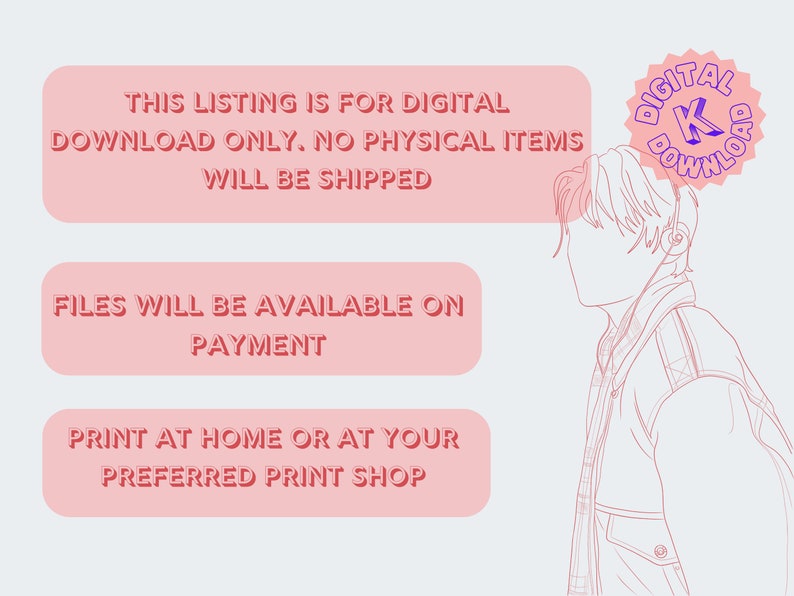 BTS V Friends Inspired Digital Art Print, Kpop Line Art Printable, Kim ...