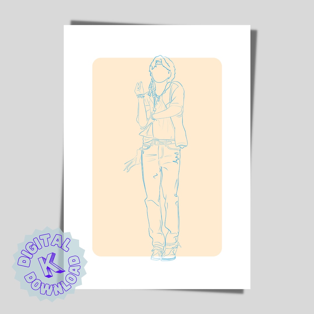 BTS Suga Inspired Digital Art Print, Kpop Line Art Printable, BTS ...