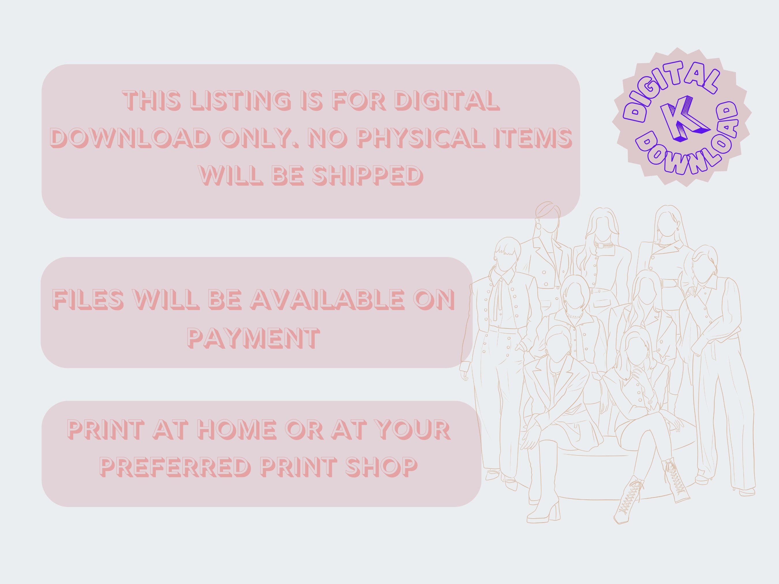 Twice Inspired Digital Line Art Print, Kpop Printable Poster, Gift for ...
