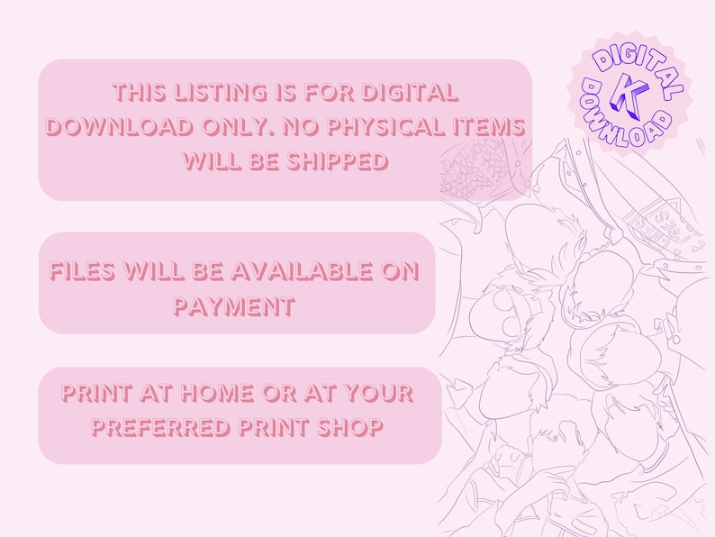 BTS Inspired Printable Poster, Kpop Line Art Printable, BTS Themed Wall ...