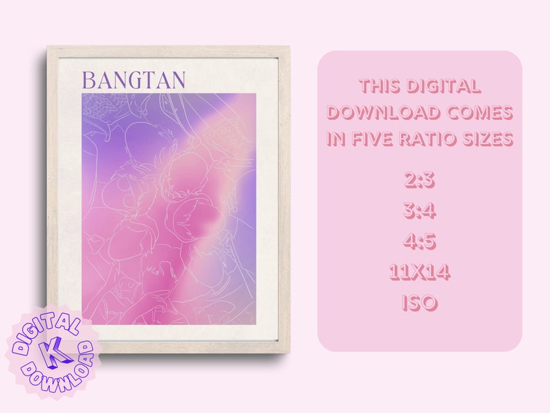 BTS Inspired Printable Poster, Kpop Line Art Printable, BTS Themed Wall ...