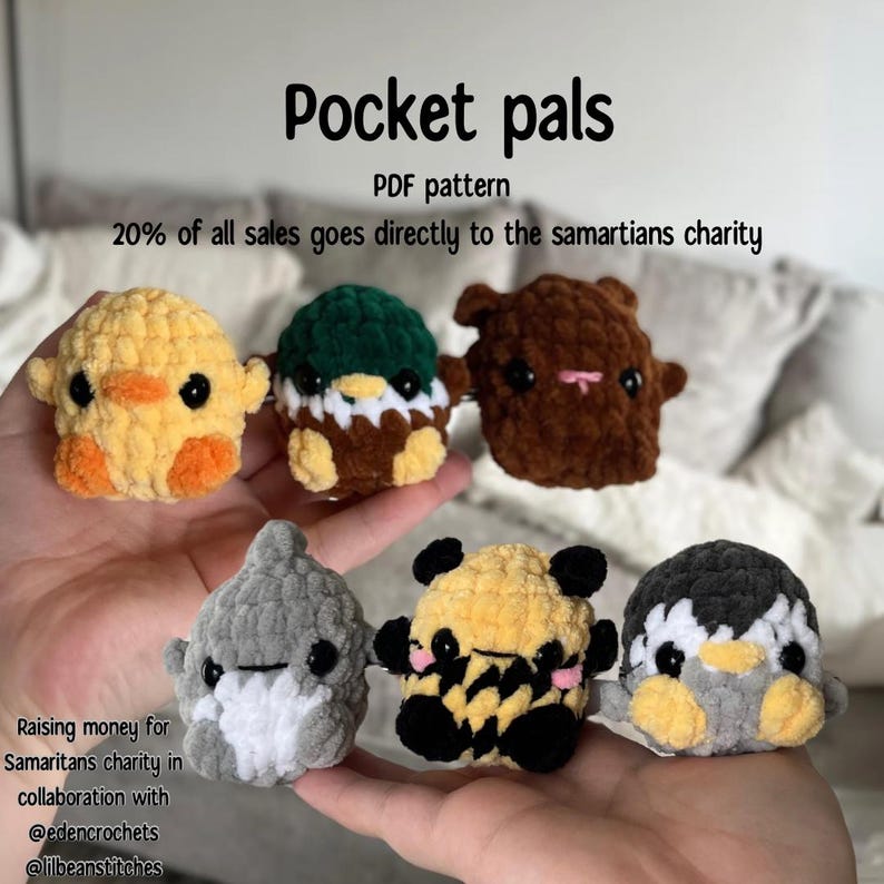 Mini Pocket Pals Crochet Pattern: Duck, Shark, Bear (PDF Pattern) - Etsy