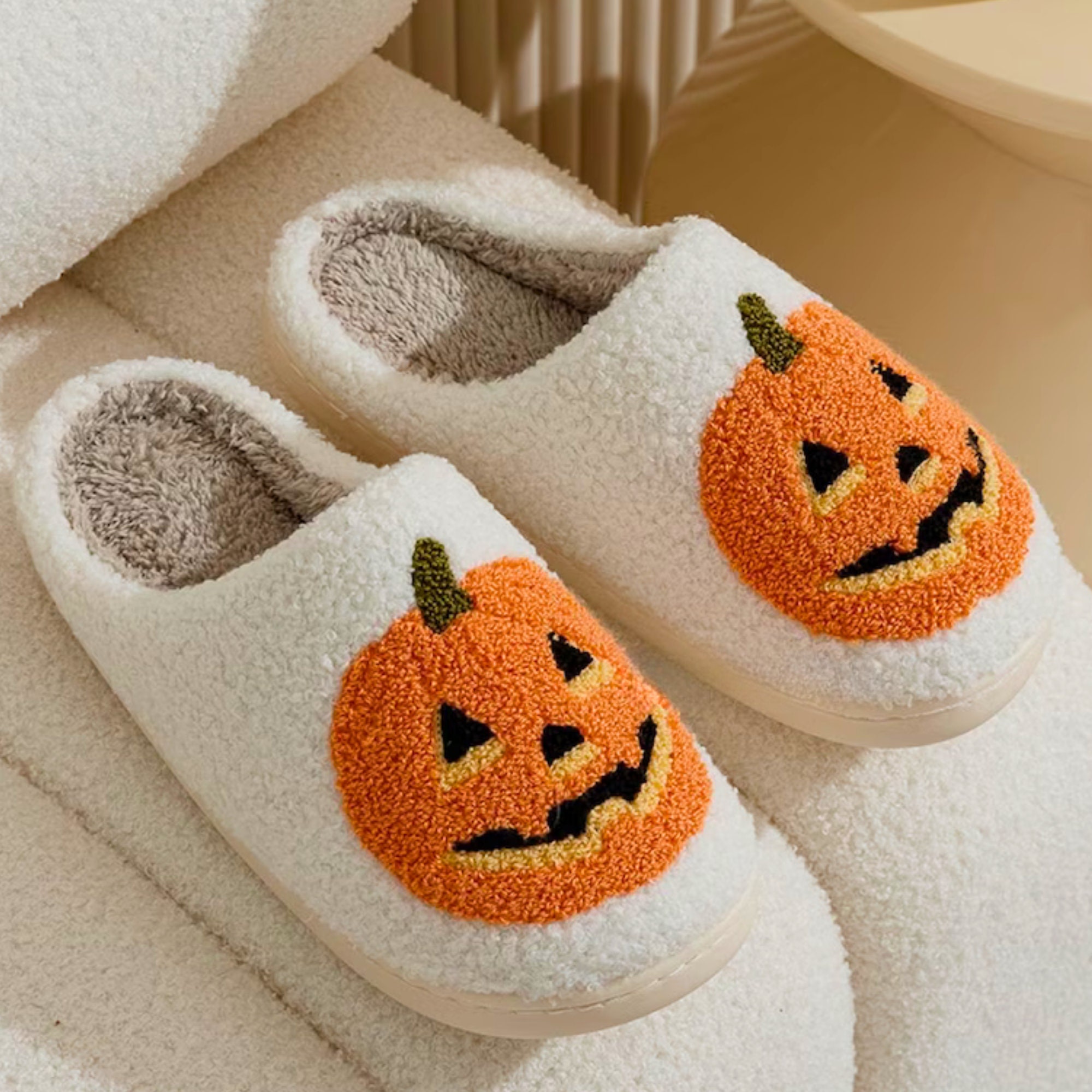 Halloween Pumpkin Slipper Fluffy, JackOLantern Slipper, Halloween ...