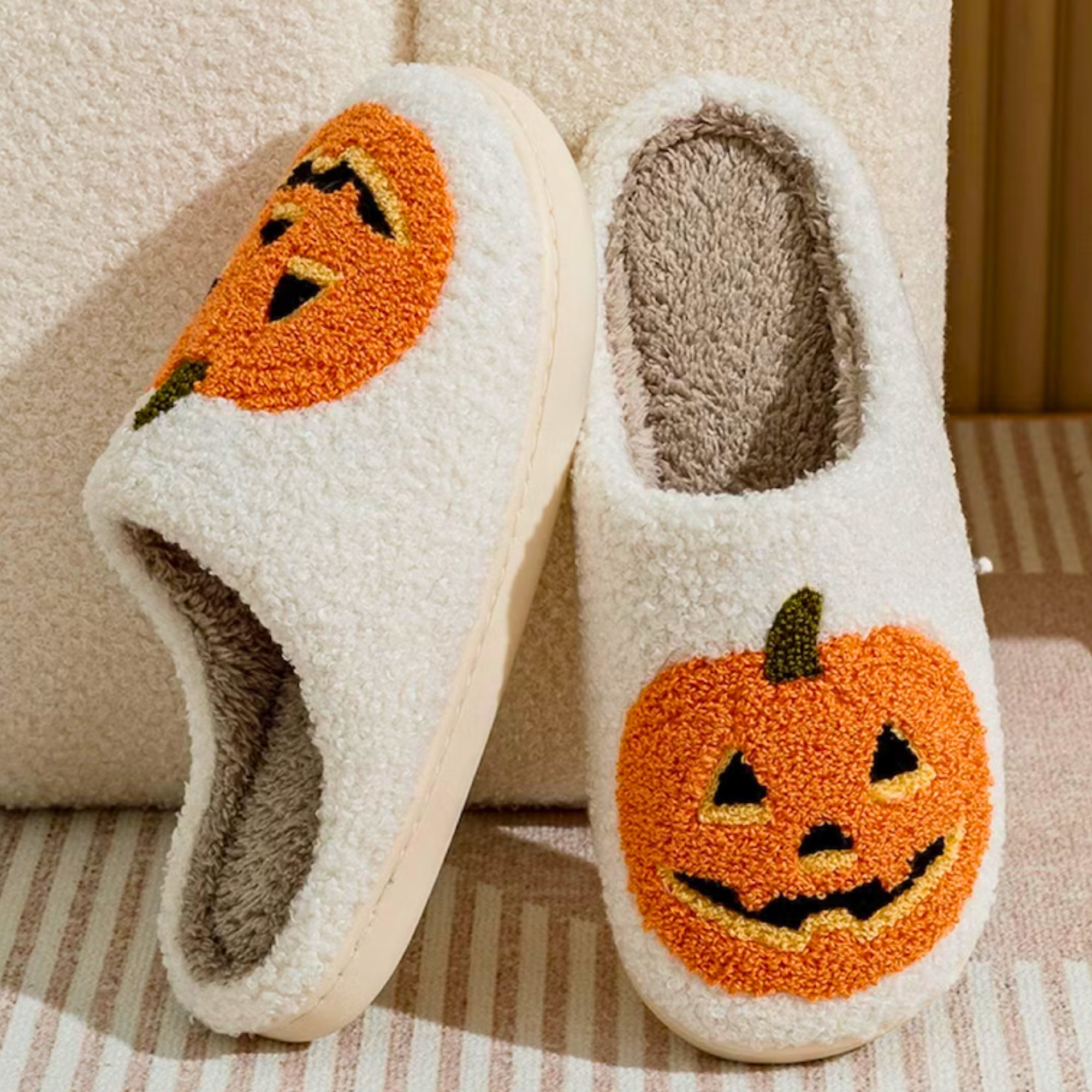 Halloween Pumpkin Slipper Fluffy, JackOLantern Slipper, Halloween ...