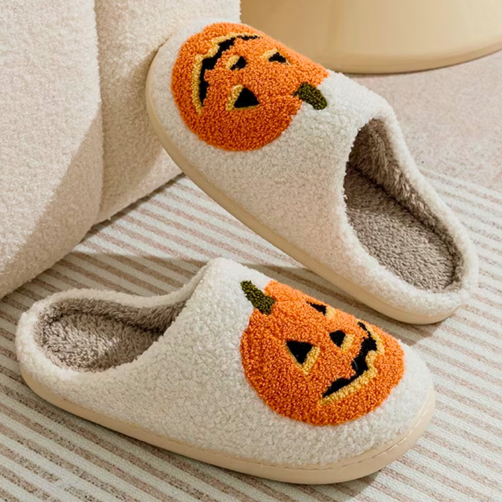 Halloween Pumpkin Slipper Fluffy, JackOLantern Slipper, Halloween ...