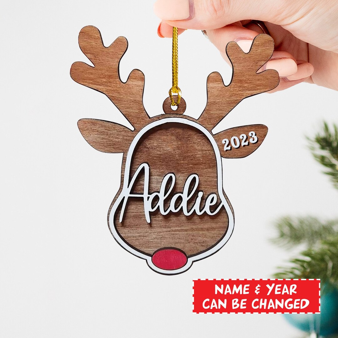 Personalized Reindeer Christmas Wooden Ornament, Christmas Kid Ornament ...