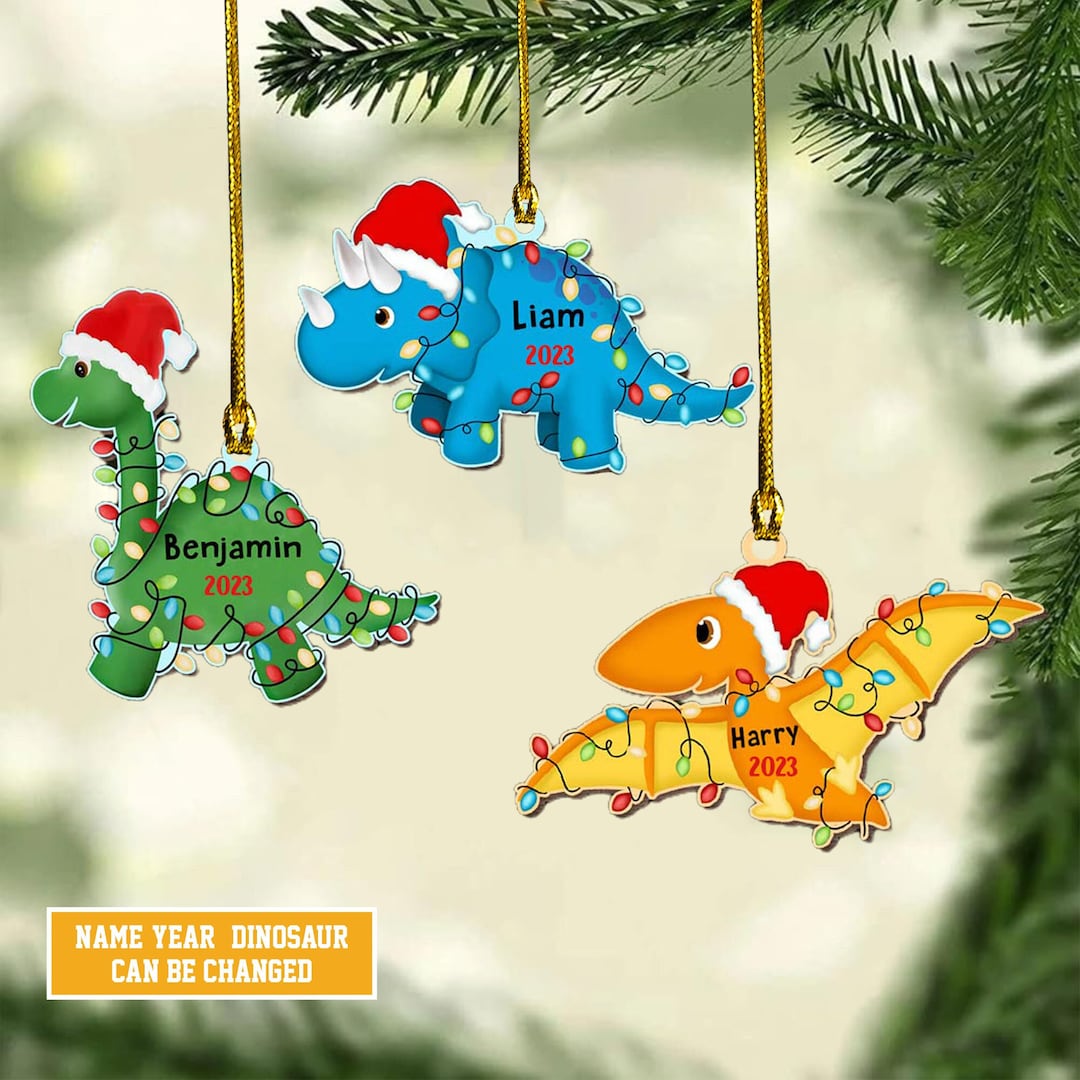 Cute Dinosaur Christmas Wooden Ornament for Baby & Kid, Dinosaur ...