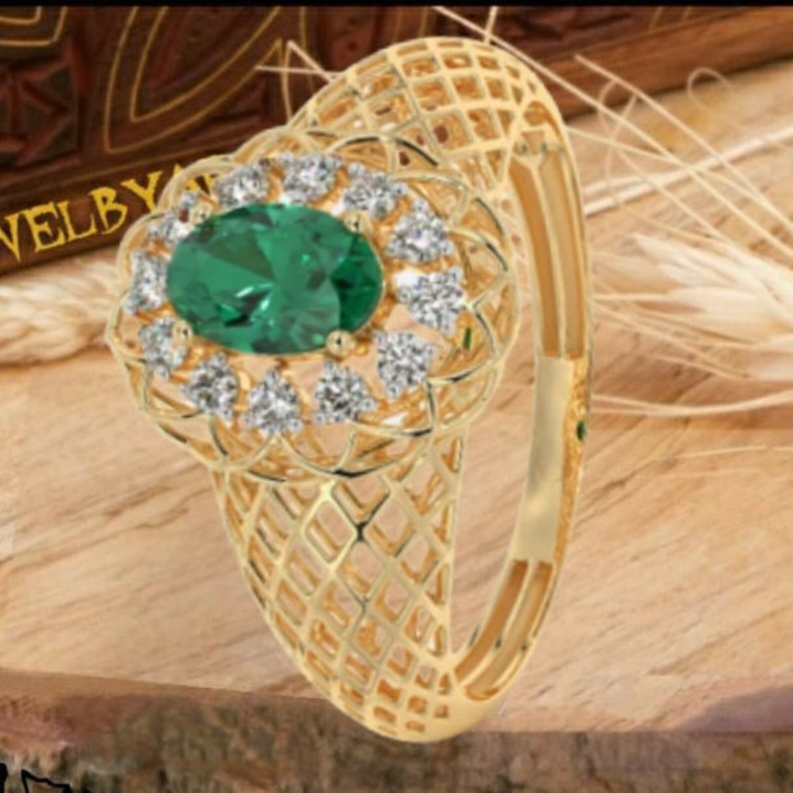 Vintage Jali Pattern Ring, Oval Emerald Ring, Diamond Staking Ring ...