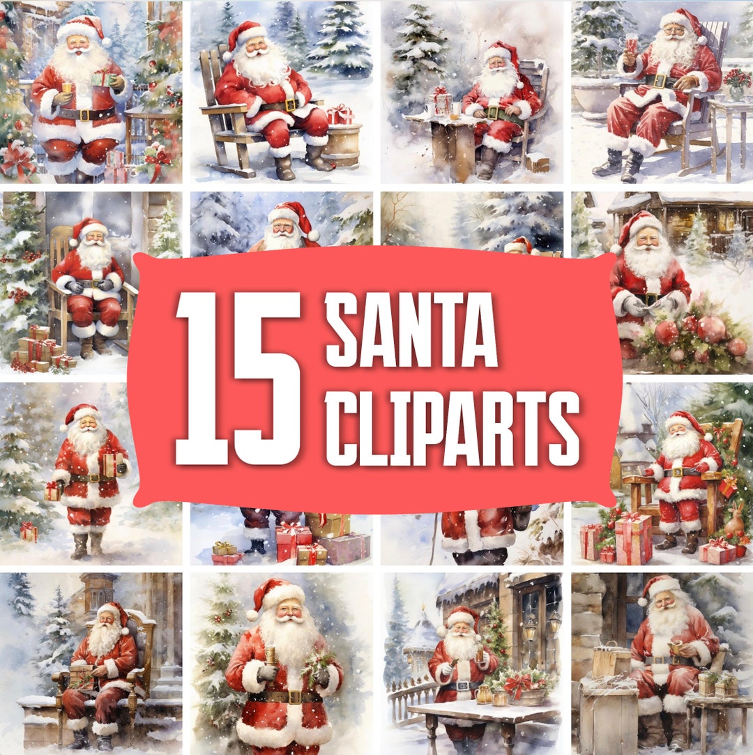 15 Santa Clause Portrait Artwork, Clipart Water Colour Jpegs, Christmas ...