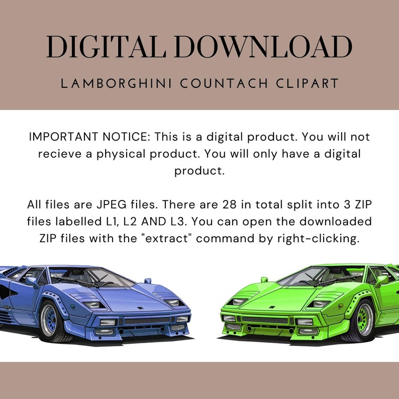28 Lamborghini Countach Car Clip Arts, Water Colour Jpegs, JDM Sports ...