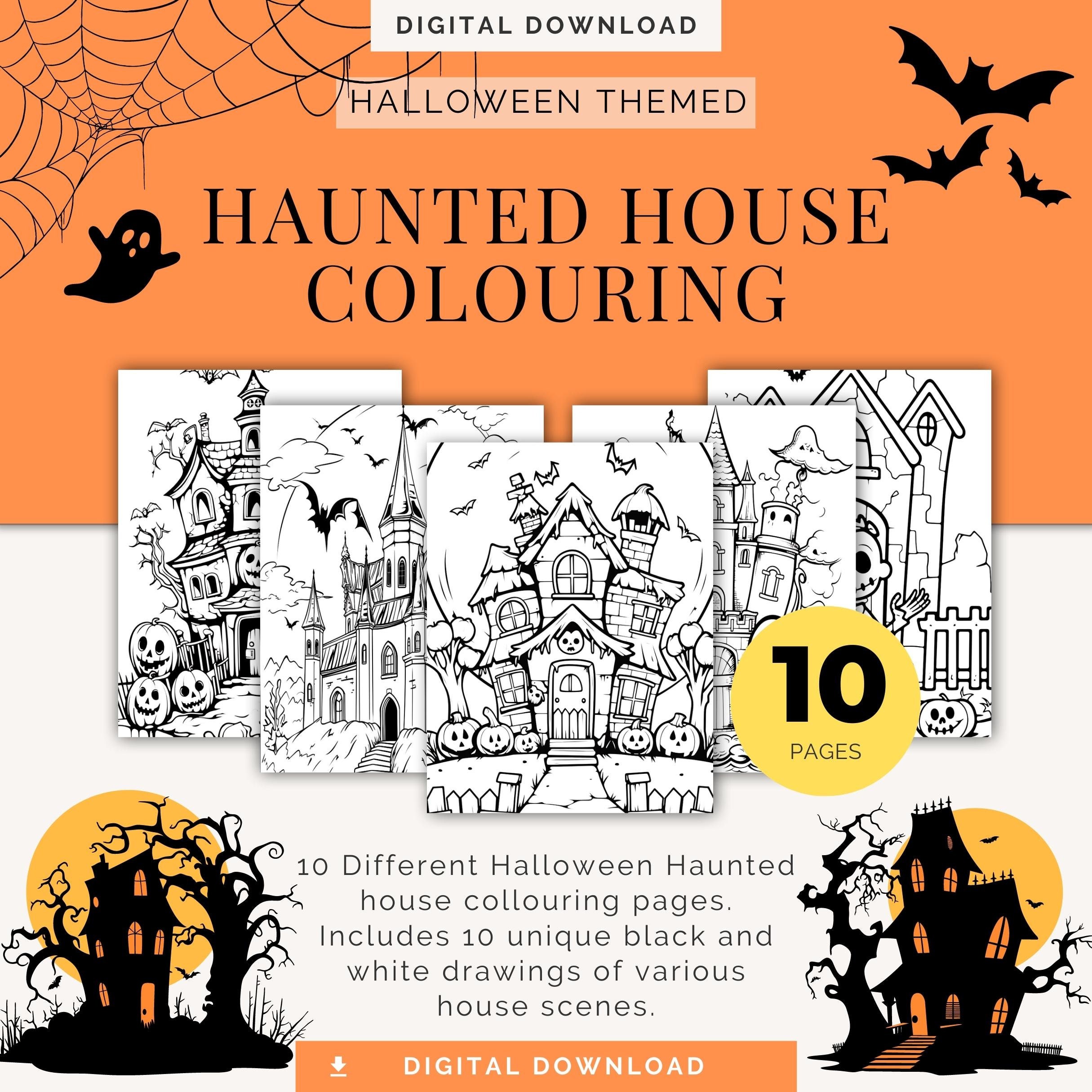 10 Haunted House Colouring Pages Halloween Activities - Etsy
