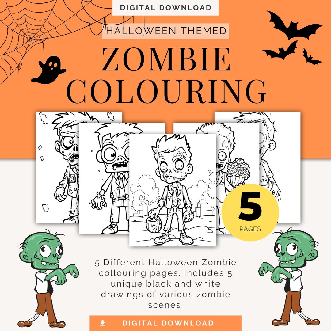 5 Zombie Halloween Colouring Pages, Halloween Activities Worksheets ...