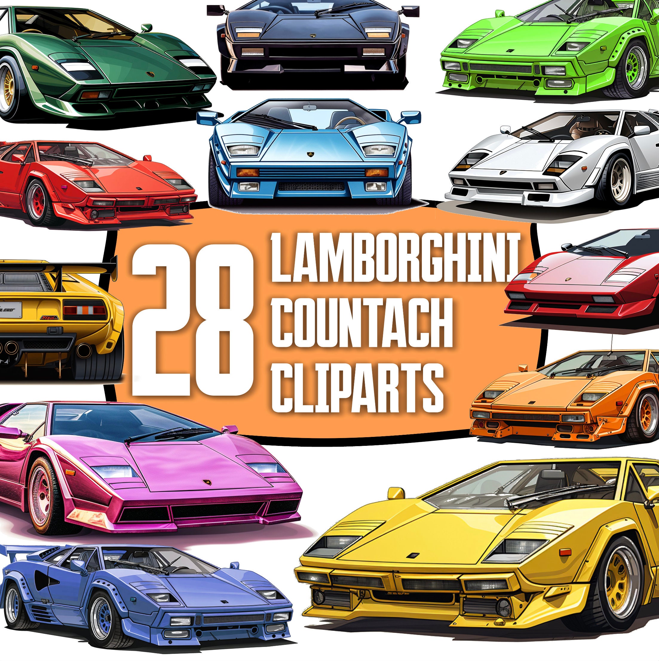 28 Lamborghini Countach Car Clip Arts, Water Colour Jpegs, JDM Sports ...