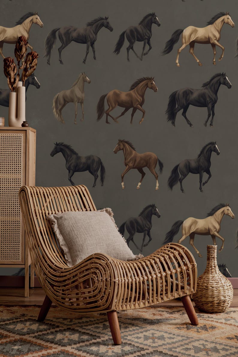 Vintage Horse Wallpaper: Elegant Animal Wall Mural, Peel and Stick - Etsy