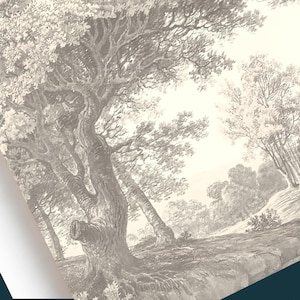 Beige Tree Landscape Wallpaper: Watercolor Scenic Rural Design - Etsy