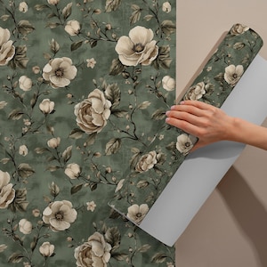 Vintage Chinoiserie Peel and Stick Wallpaper, Serene Green Floral ...