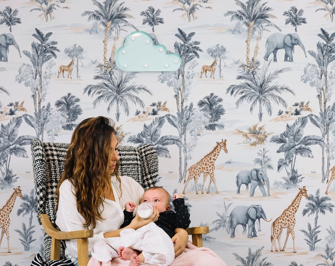 Neutral Animal Print Peel and Stick Wall Mural Beige Safari Self ...