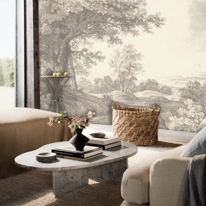 Beige Tree Landscape Wallpaper: Watercolor Scenic Rural Design - Etsy