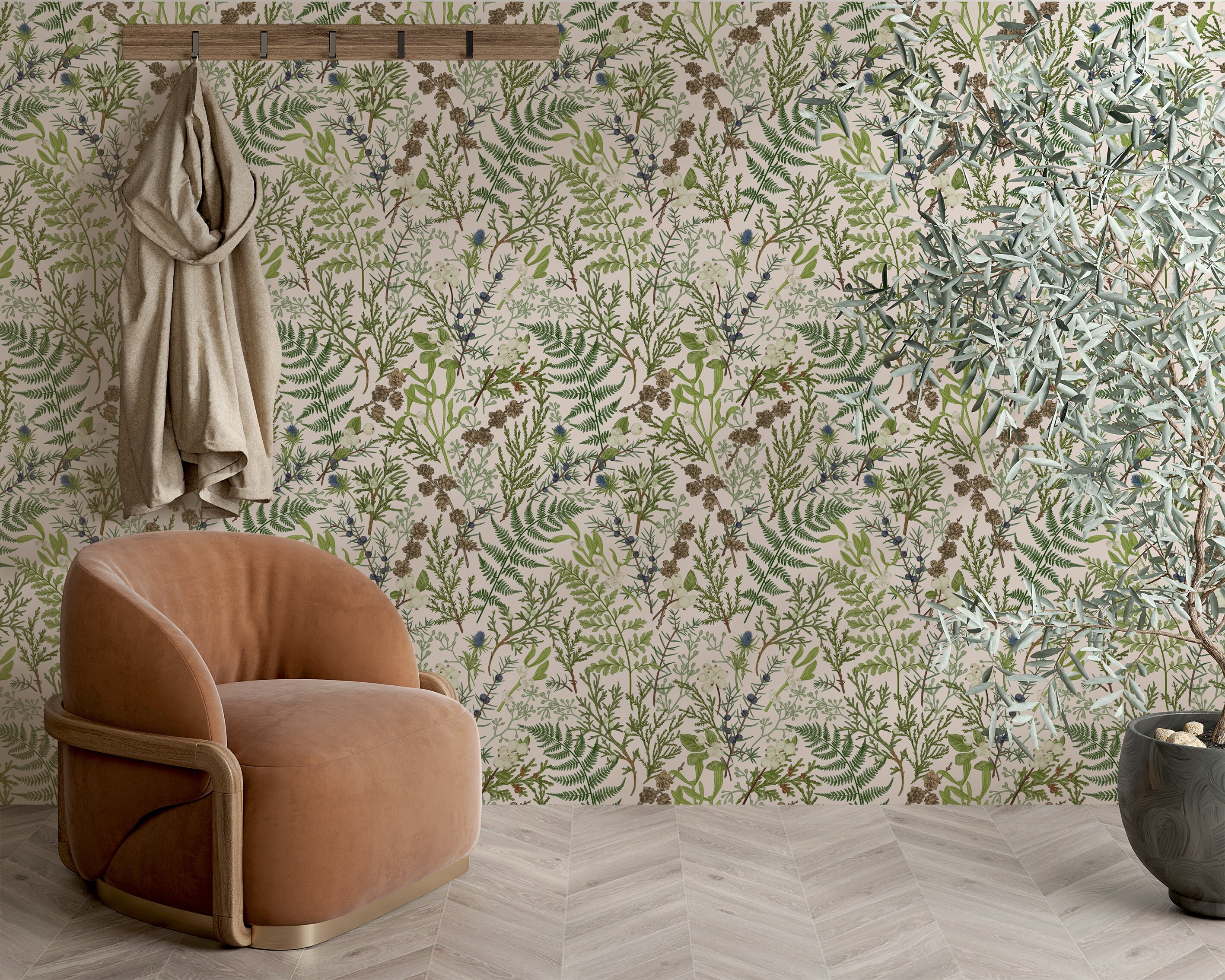 Fern Botanical Wallpaper, Green Eucalyptus Botanical Fern Wallpaper ...