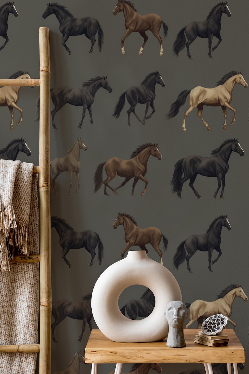 Vintage Horse Wallpaper: Elegant Animal Wall Mural, Peel and Stick - Etsy