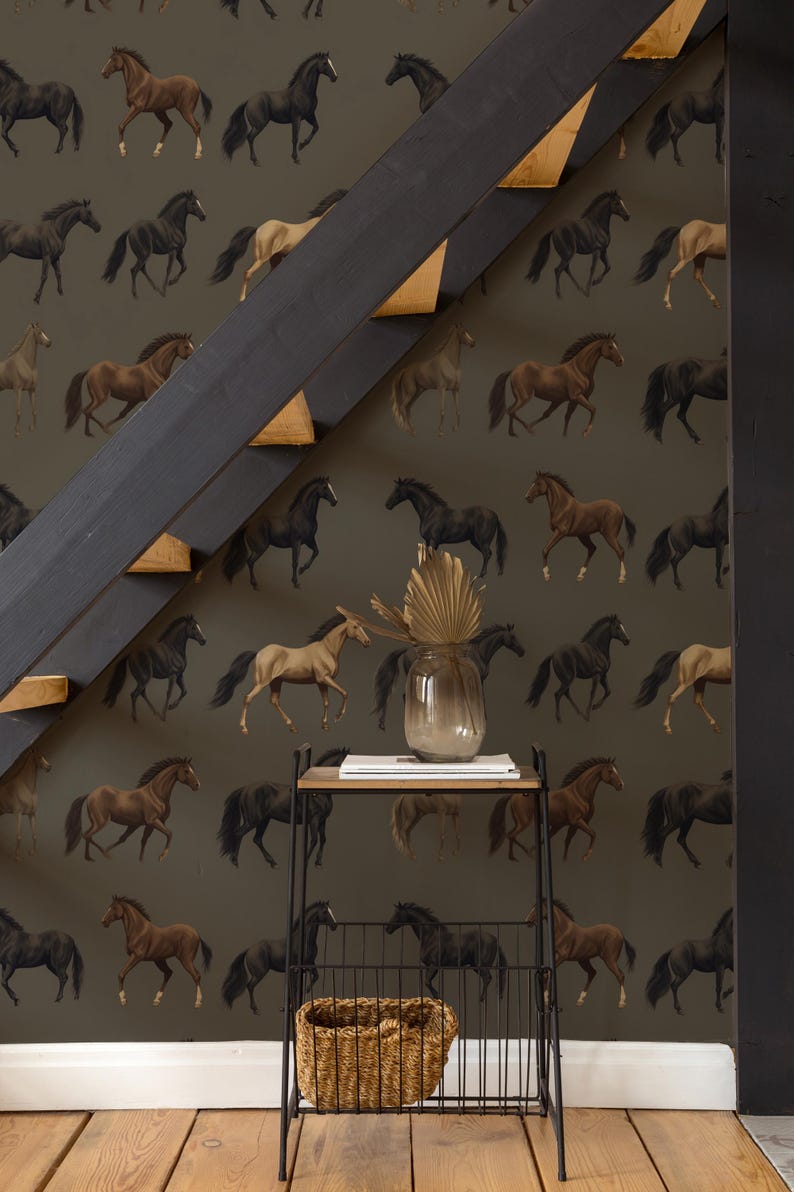 Vintage Horse Wallpaper: Elegant Animal Wall Mural, Peel and Stick - Etsy