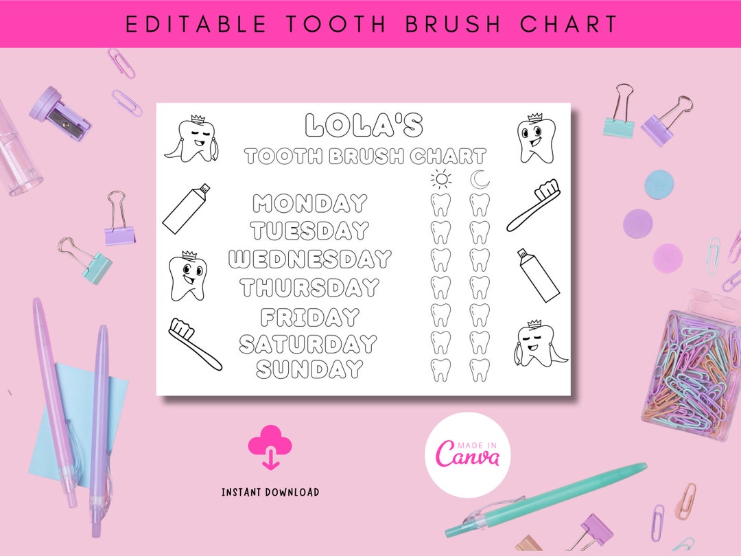 Personalised Tooth Brushing Chart Tooth Brush Chart | Kids Teeth ...
