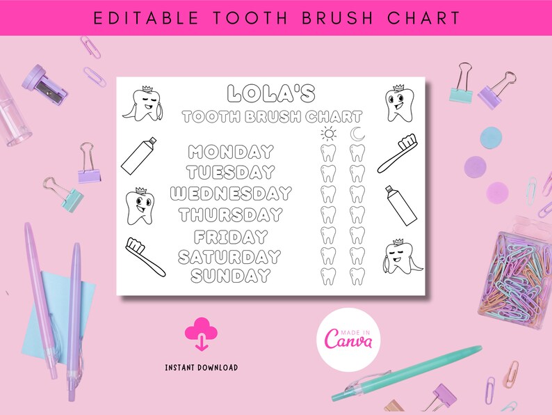 Personalised Tooth Brushing Chart Tooth Brush Chart | Kids Teeth ...