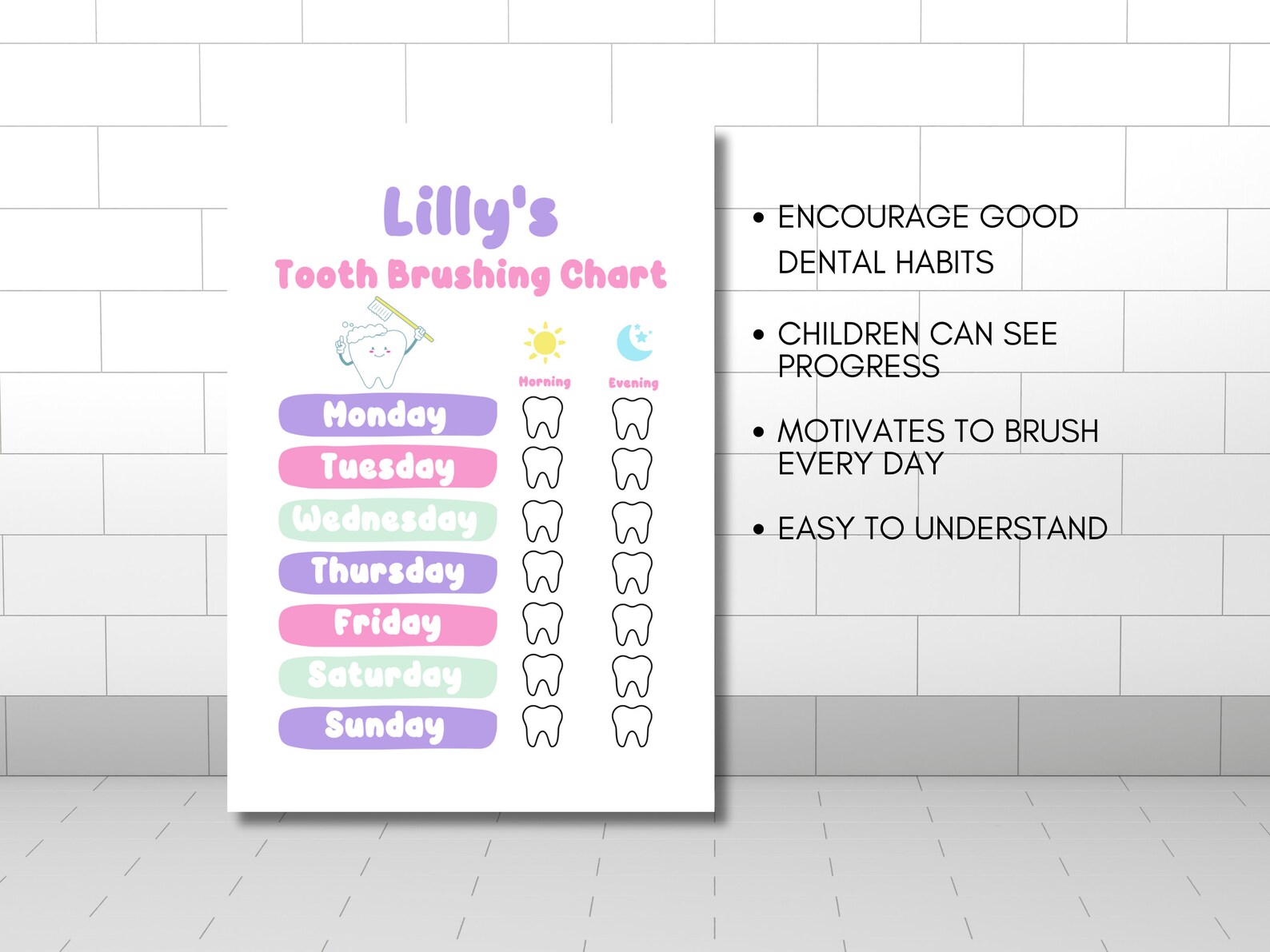 Personalised Printable Tooth Brushing Chart Tooth Brush Chart Kids ...
