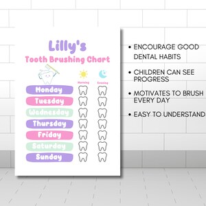 Personalised Printable Tooth Brushing Chart Tooth Brush Chart | Kids ...