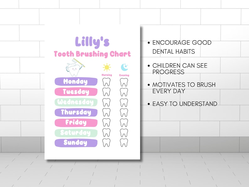 Personalised Printable Tooth Brushing Chart Tooth Brush Chart | Kids ...