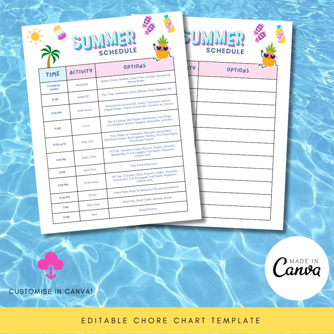 Summer Schedule | Summer Bucket List | Summer Checklist | Kids Chore ...