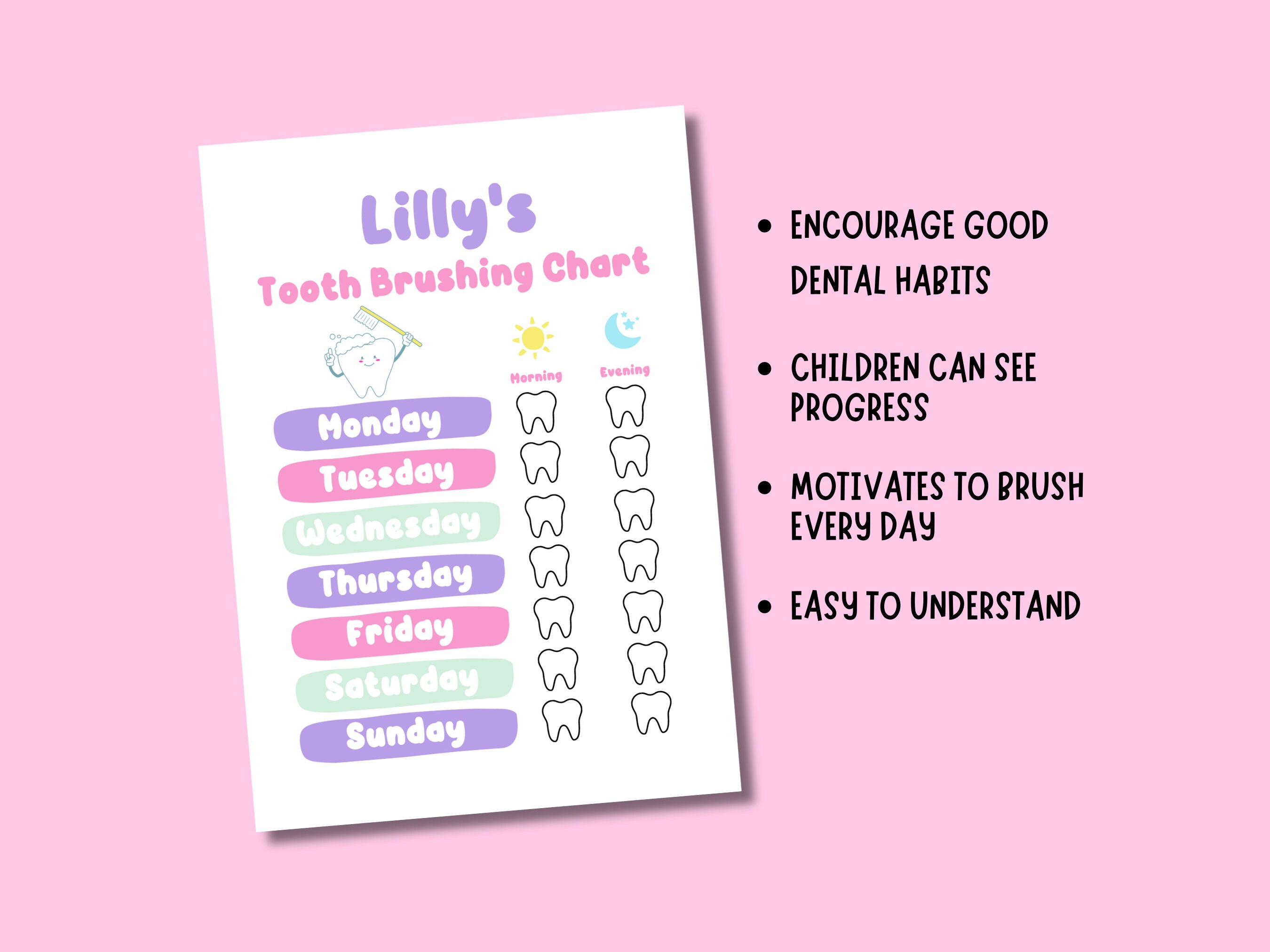 Personalised Printable Tooth Brushing Chart Tooth Brush Chart | Kids ...