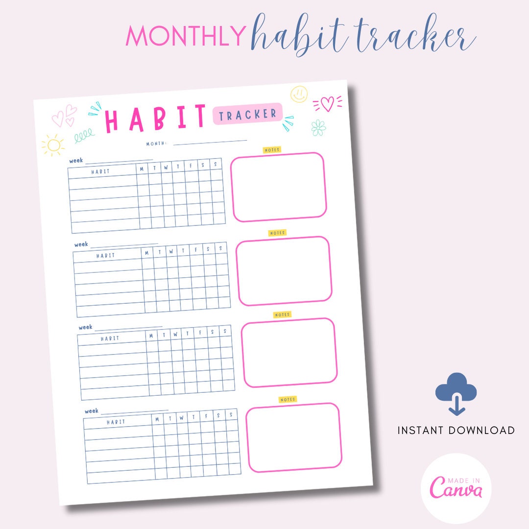 Habit Tracker | Printable Monthly Habit Tracker | Habit Tracker Year ...