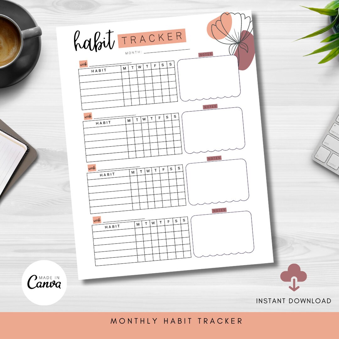 Habit Tracker Printable Monthly Habit Tracker Habit Tracker Year Goal ...